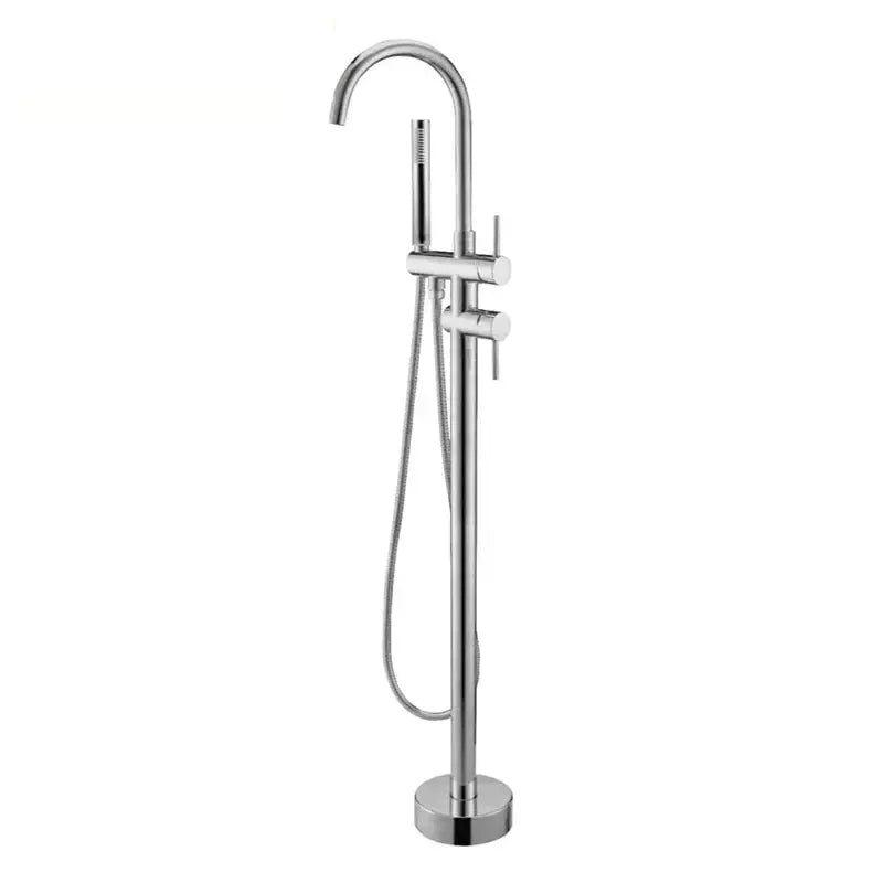 ROUND BRUSHED NICKEL FREESTANDING BATH MIXER WITH HAND HELD SHOWER ...